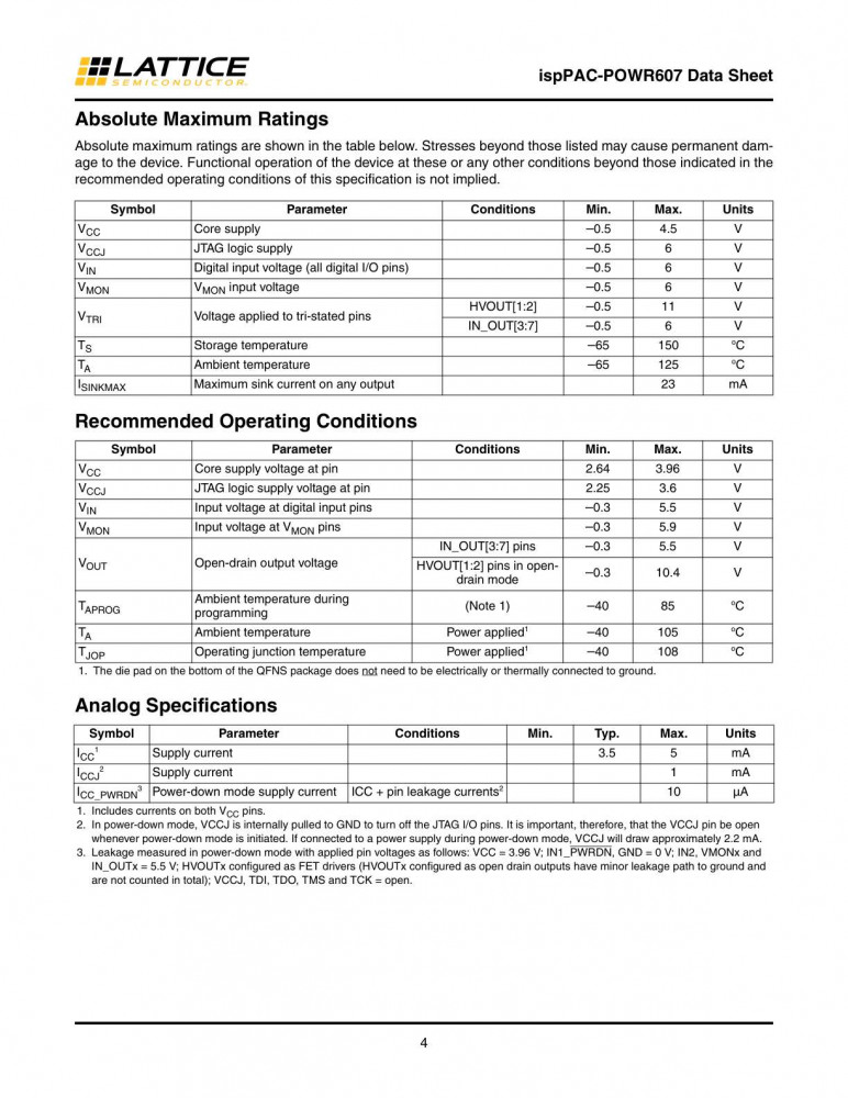 Lattice ISPPAC-POWR607 datasheet page 4