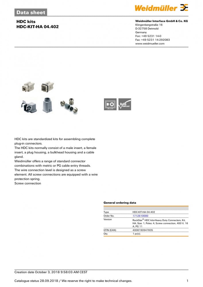 WEIDMULLER HDC kit technical document page 1