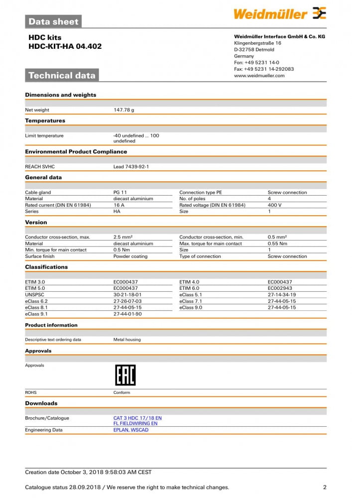 WEIDMULLER HDC kit technical document page 2