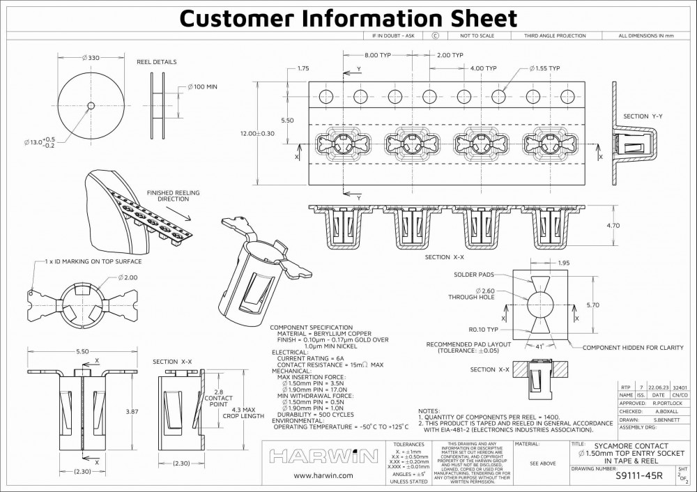 Harwin S9111-45R technical document preview