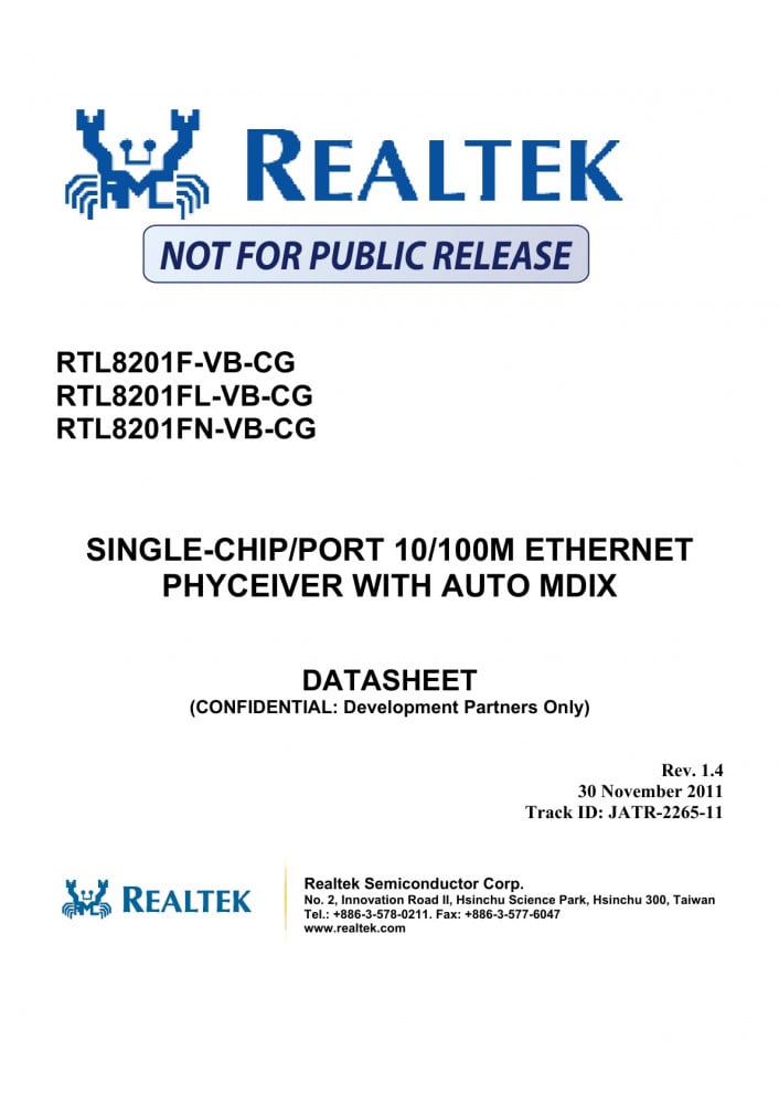 RTL8201F datasheet page 1