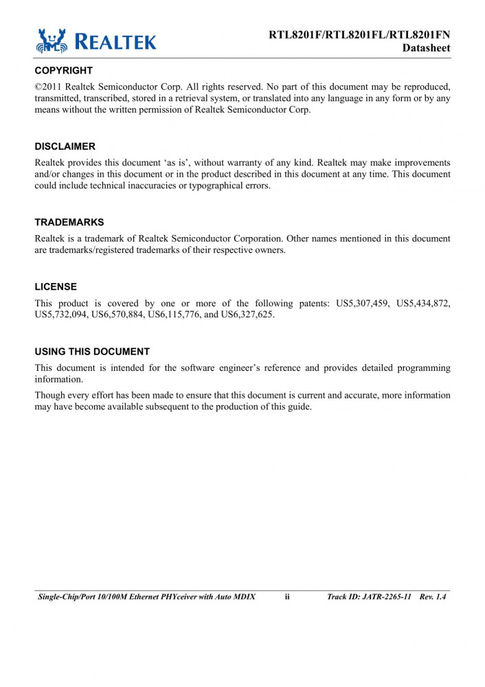 RTL8201F datasheet page 2