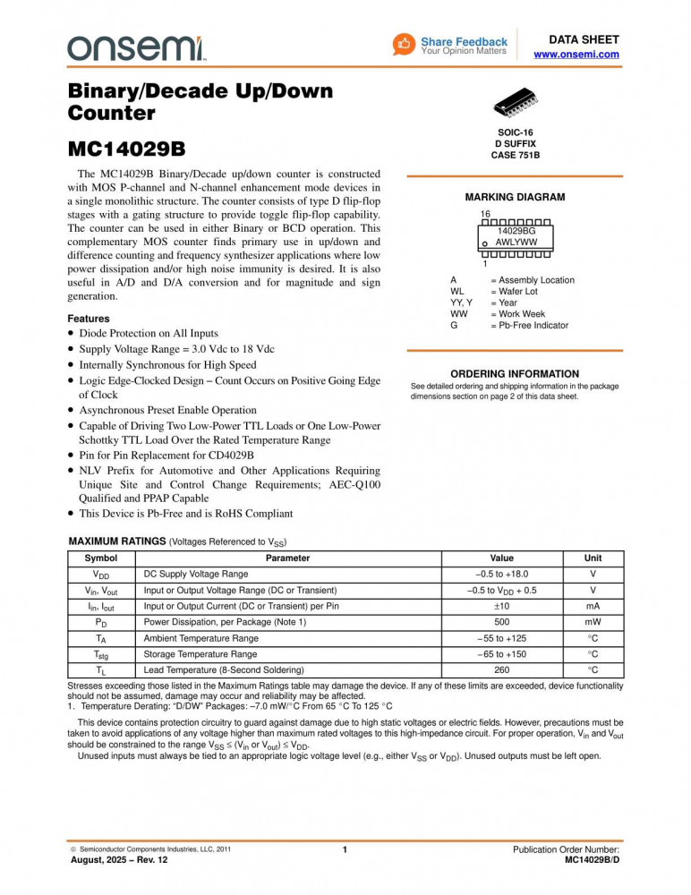 MC14029B datasheet page 1