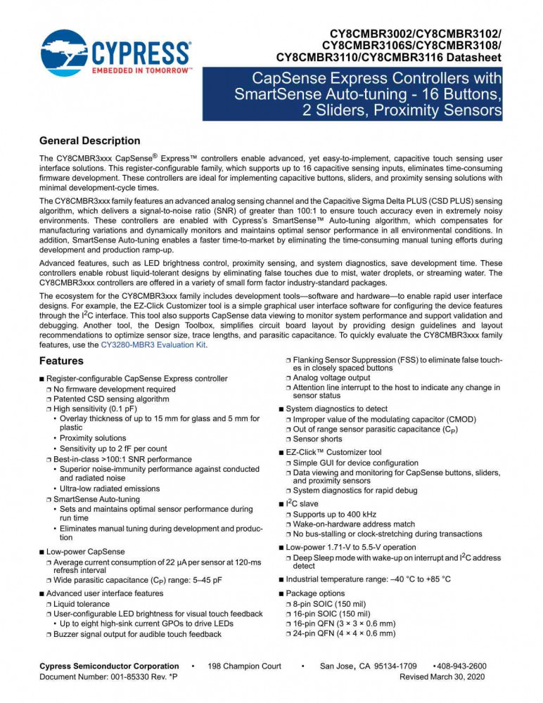 CY8CMBR3116 datasheet page 2
