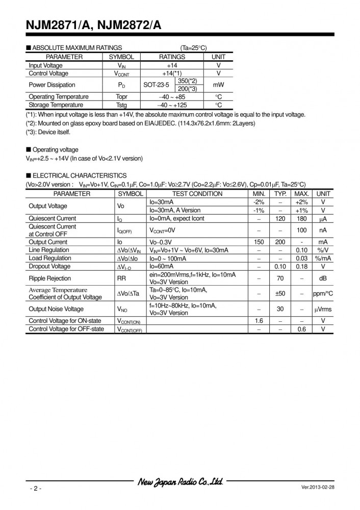 NJM2871A datasheet page 2