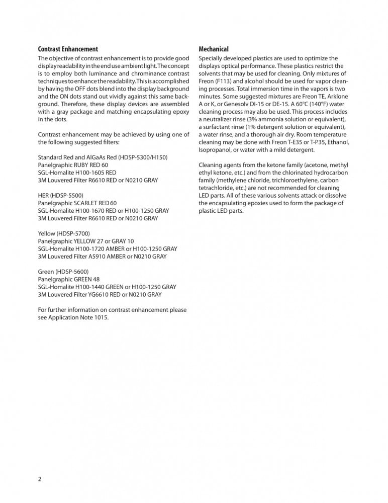 HDSP series datasheet page 2