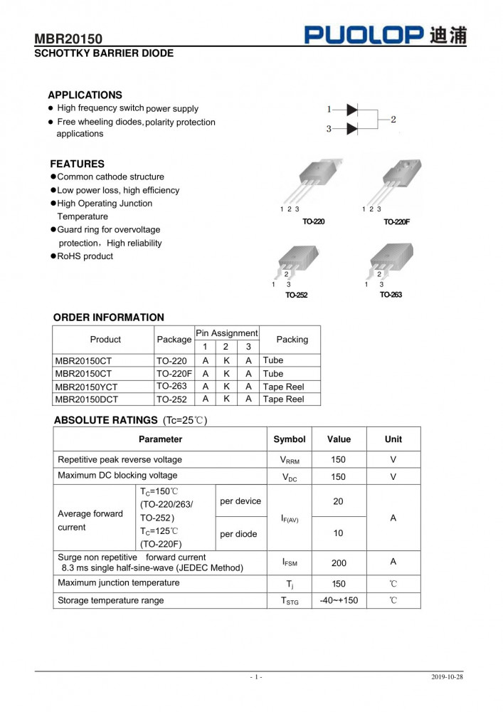MBR20150FCT technical document page 1