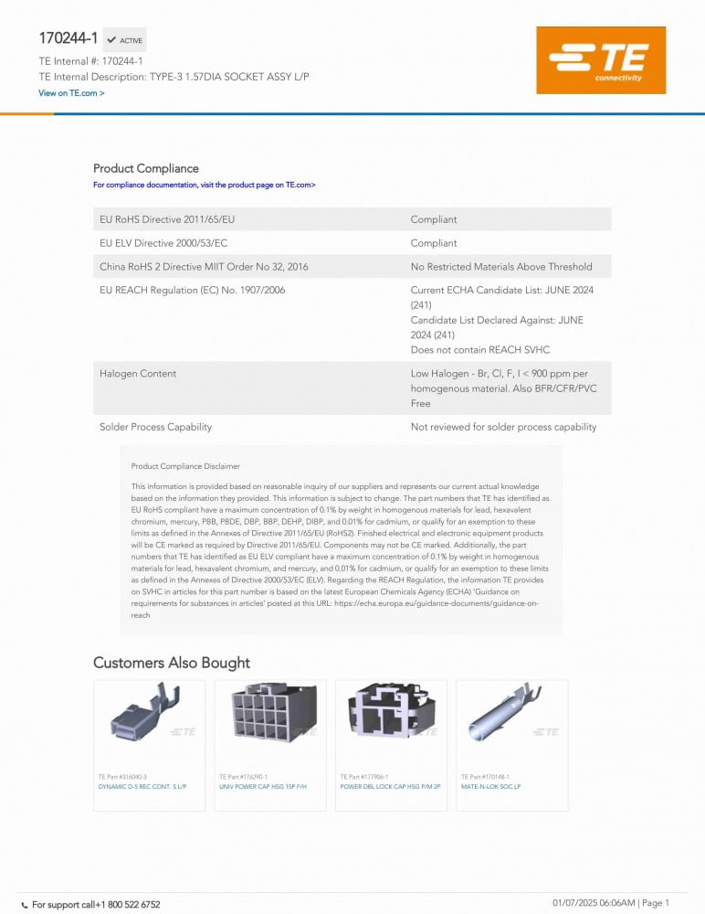 TE Connectivity 170244-1 technical document page 1
