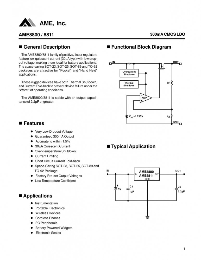 AME8800 datasheet page 1