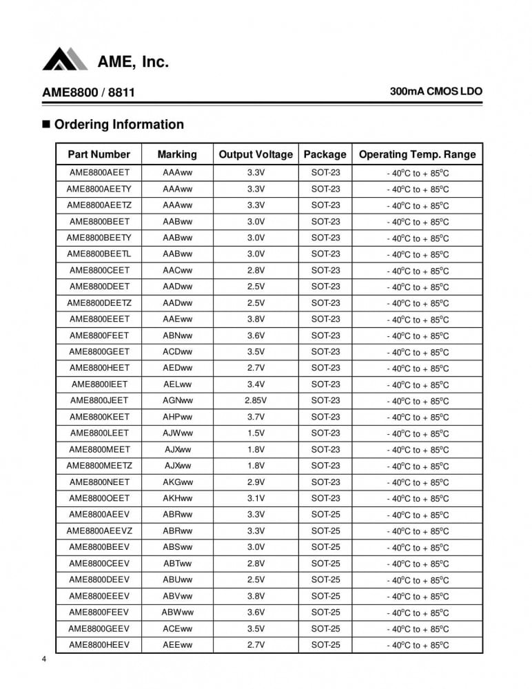 AME8800 datasheet page 4