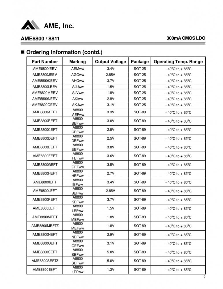 AME8800 datasheet page 5