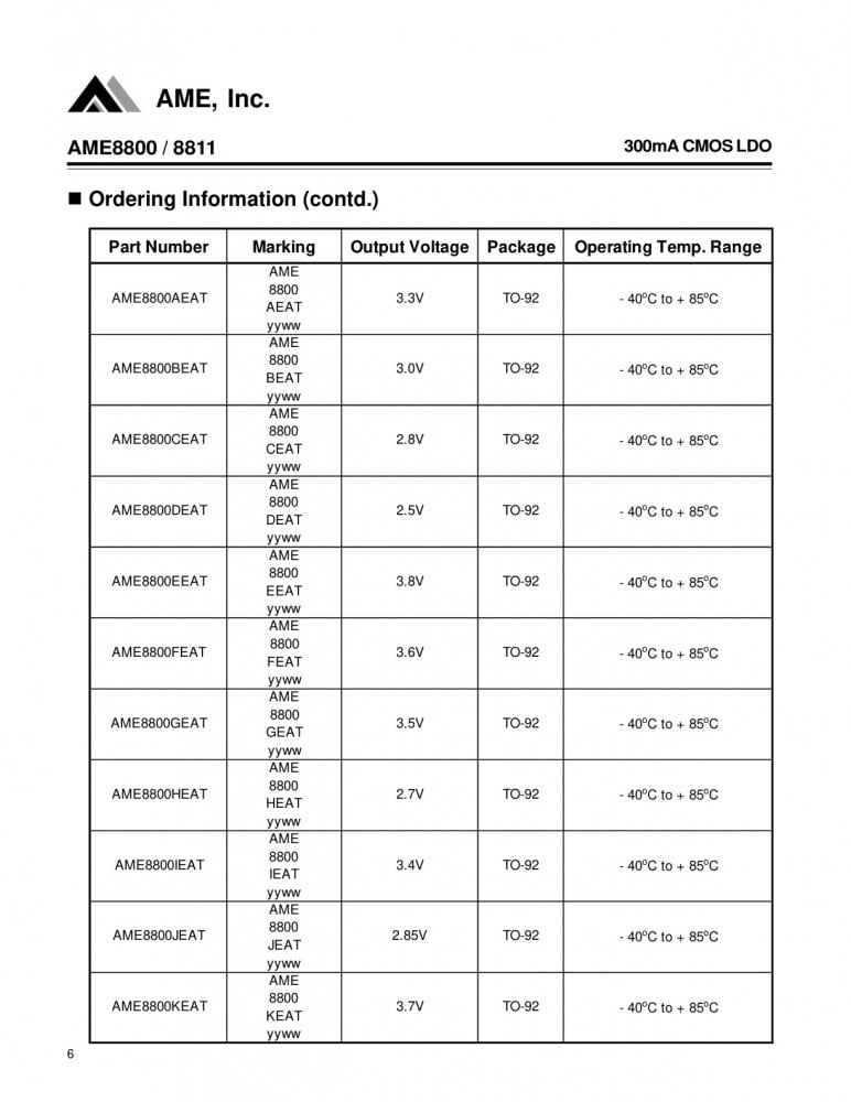 AME8800 datasheet page 6