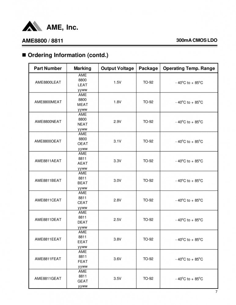 AME8800 datasheet page 7