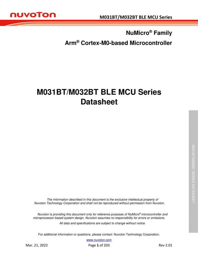 Nuvoton datasheet page 1
