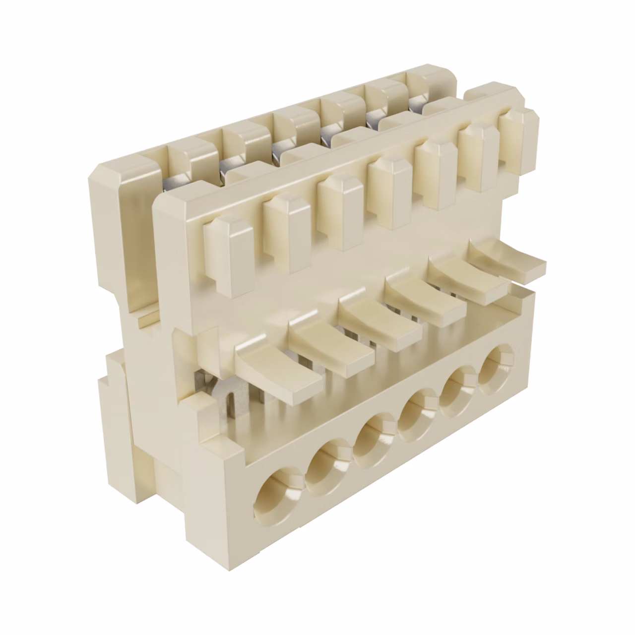 Appli-Mate RAST 2.5 Connector, 2.50mm Pitch, Female, 6 Circuits, Polarizing Rib Between 4/5, Closed Endwalls, Brown Color Stripe, Tin Plating