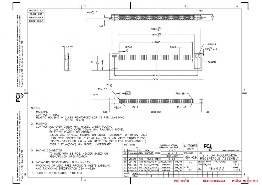 95622-003LF technical drawing sheet 1