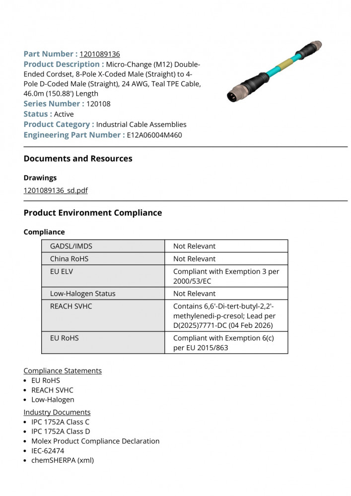 MOLEX product drawing, page 1
