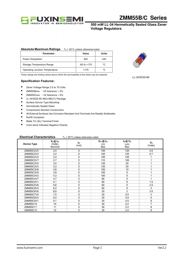 ZMM55C5V1 datasheet page 1