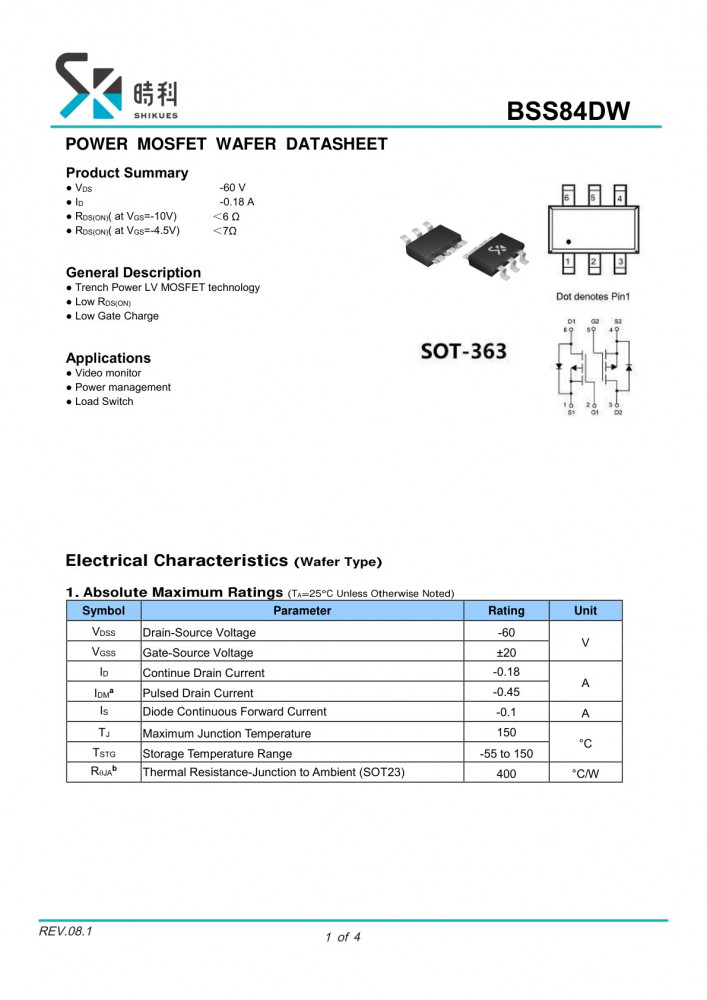 BSS84DW datasheet page 1