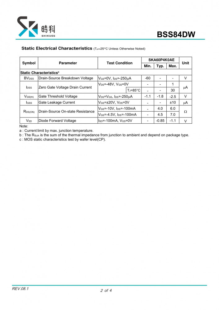 BSS84DW datasheet page 2