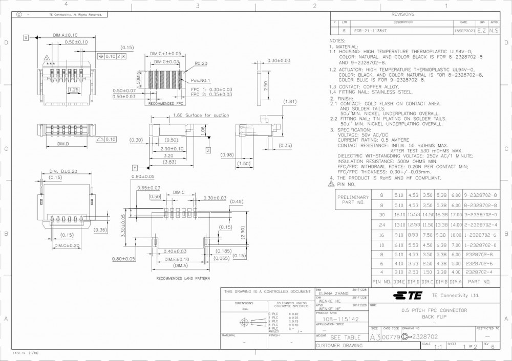 TE Connectivity 2328702-6 controlled drawing page 1