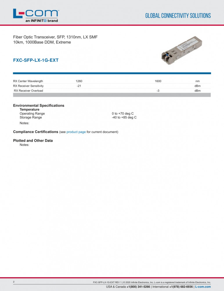 FXC-SFP-LX-1G-EXT datasheet page 2
