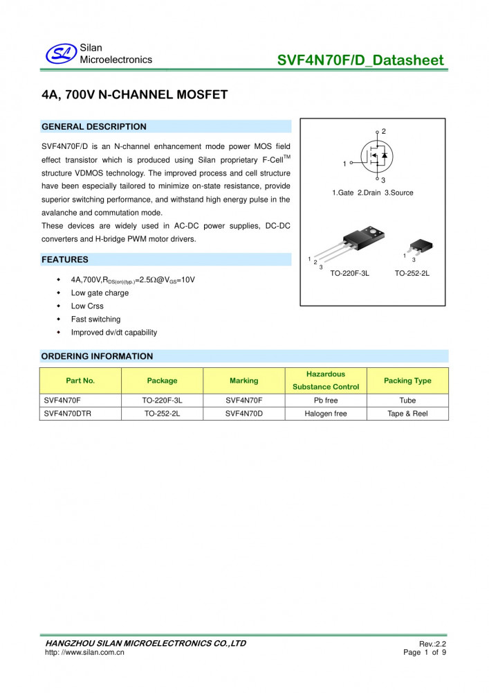 SVF4N70F datasheet page 1