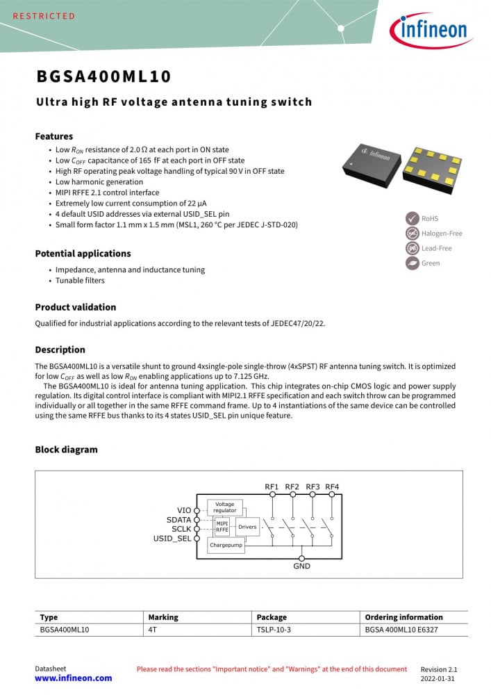 BGSA400ML10 datasheet page 1