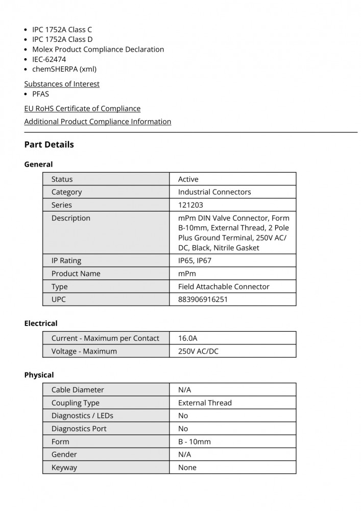 DIN valve connector product specification, page image 2