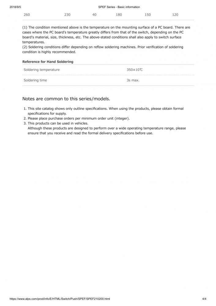 SPEF210200 packing and soldering information
