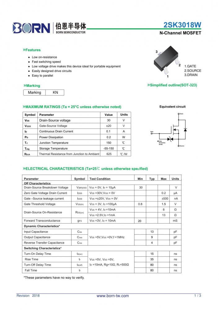 2SK3018W datasheet page 1