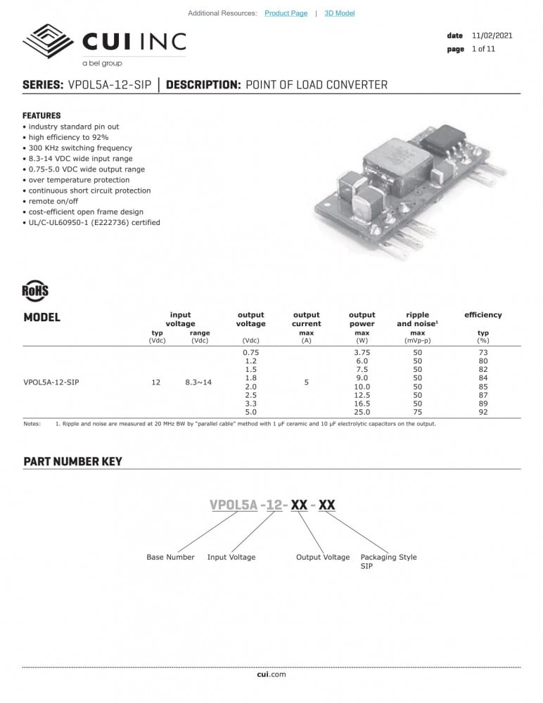 VPOL5A-12-SIP datasheet page 1