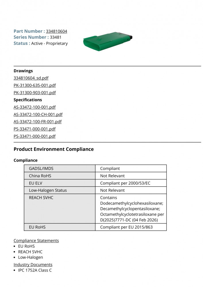 MOLEX 334810604 product document preview, page 1