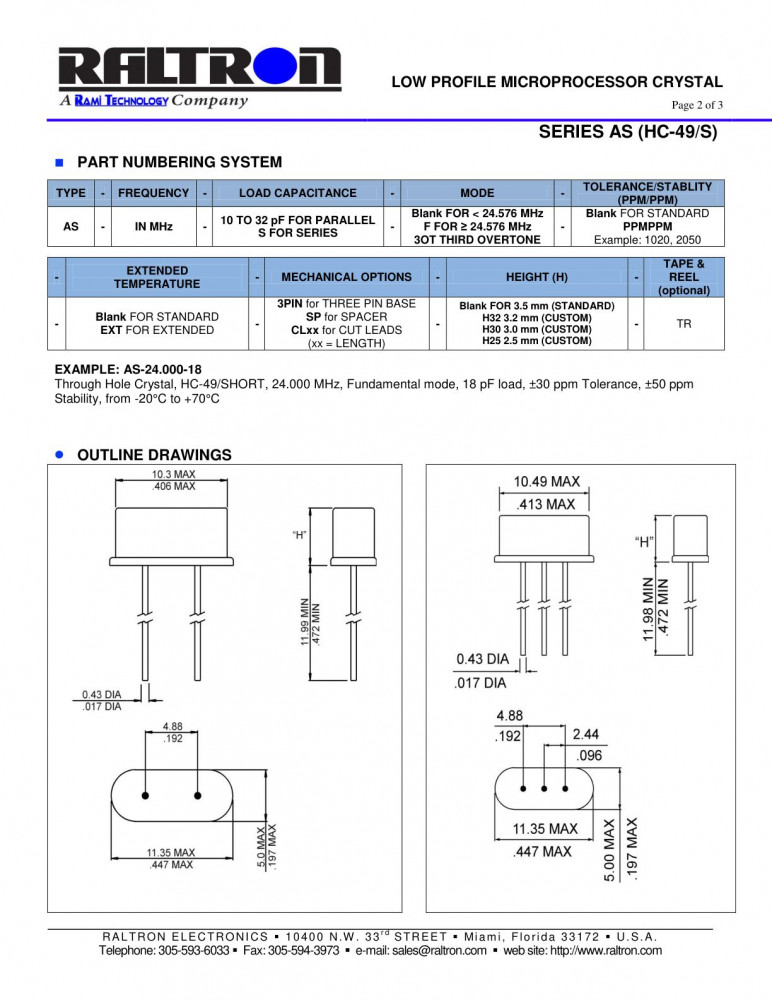 Raltron AS series technical document page 2