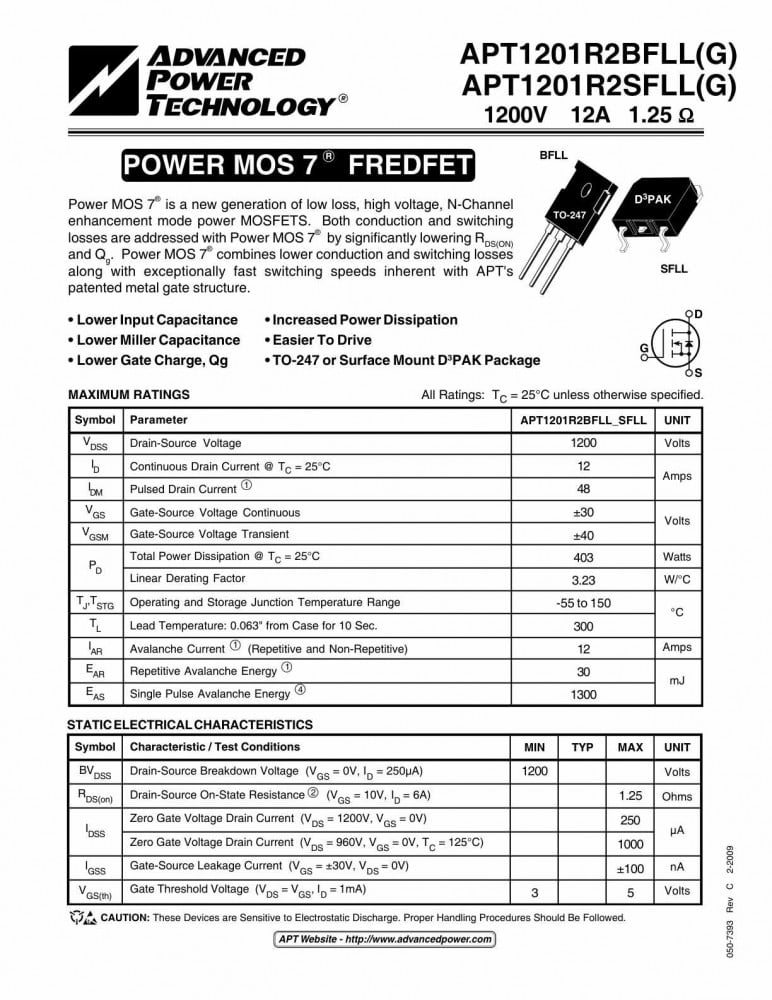 APT12080JVFR datasheet page 1