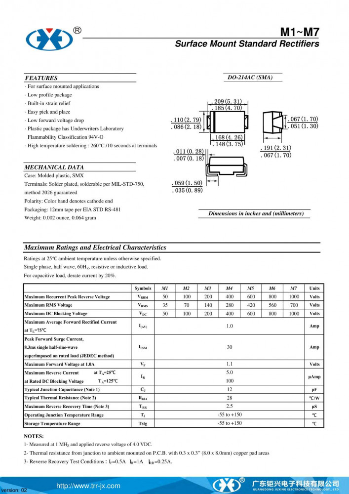 JUXING M7 1N4007 datasheet page 1
