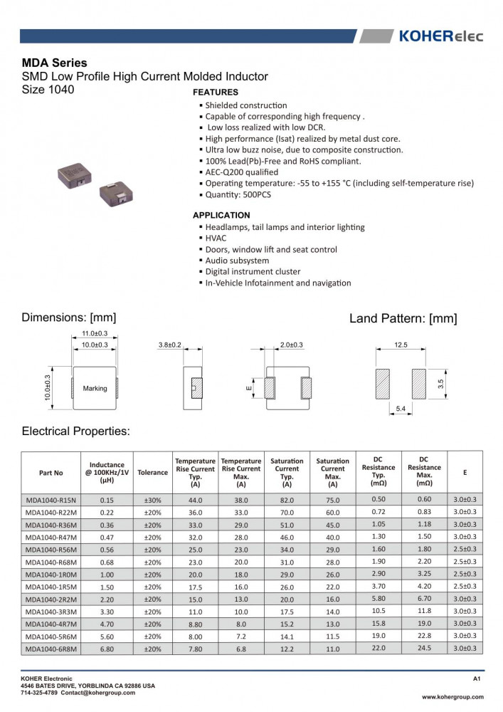 KOHERelec MDA series datasheet page 1