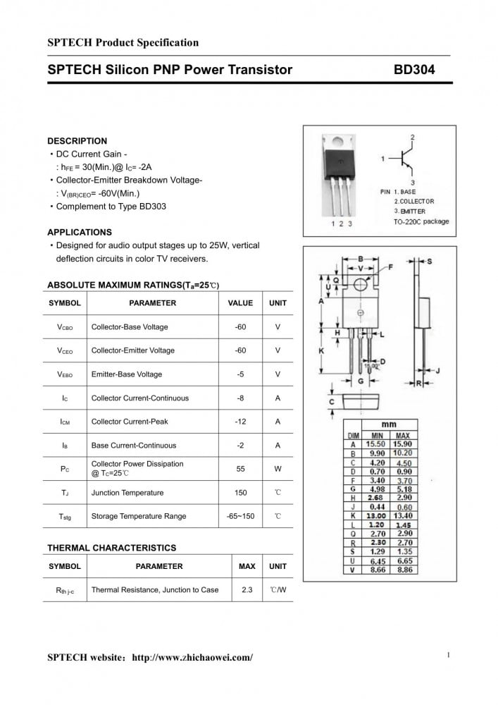 SPTECH BD304 datasheet page 1