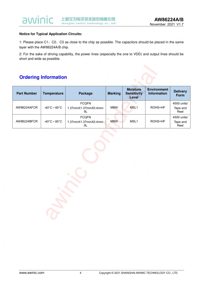 AW86224AFCR datasheet page 4