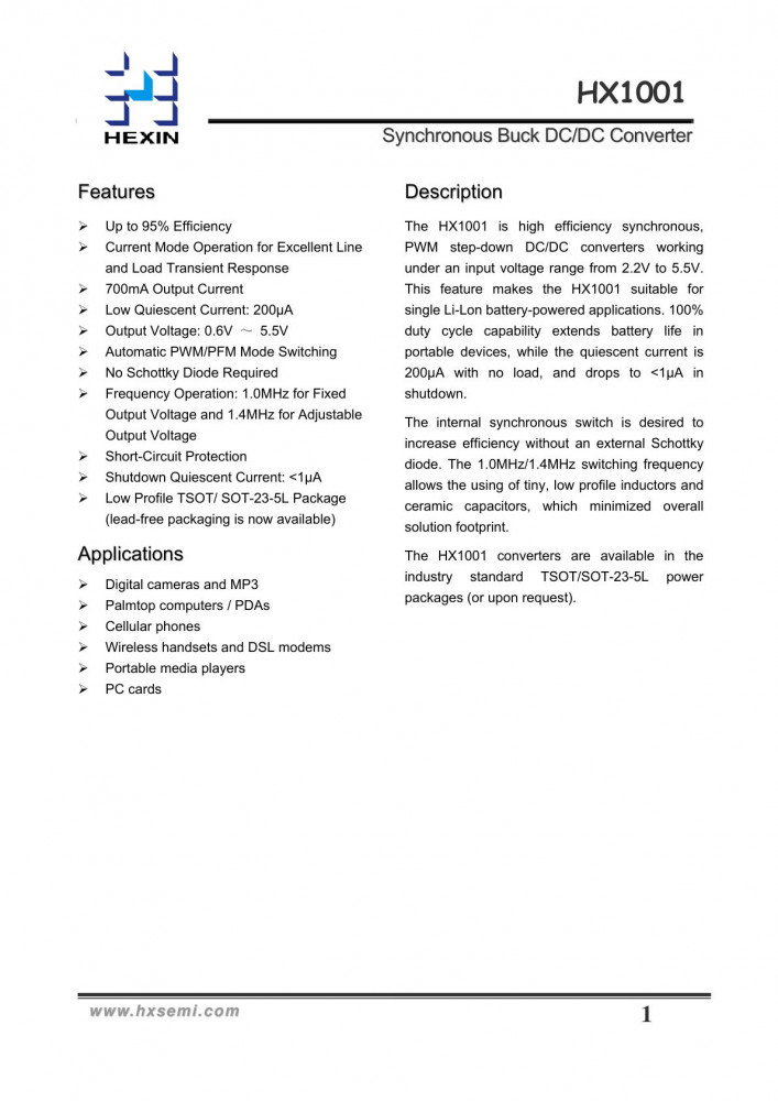 HX1001 datasheet page 1