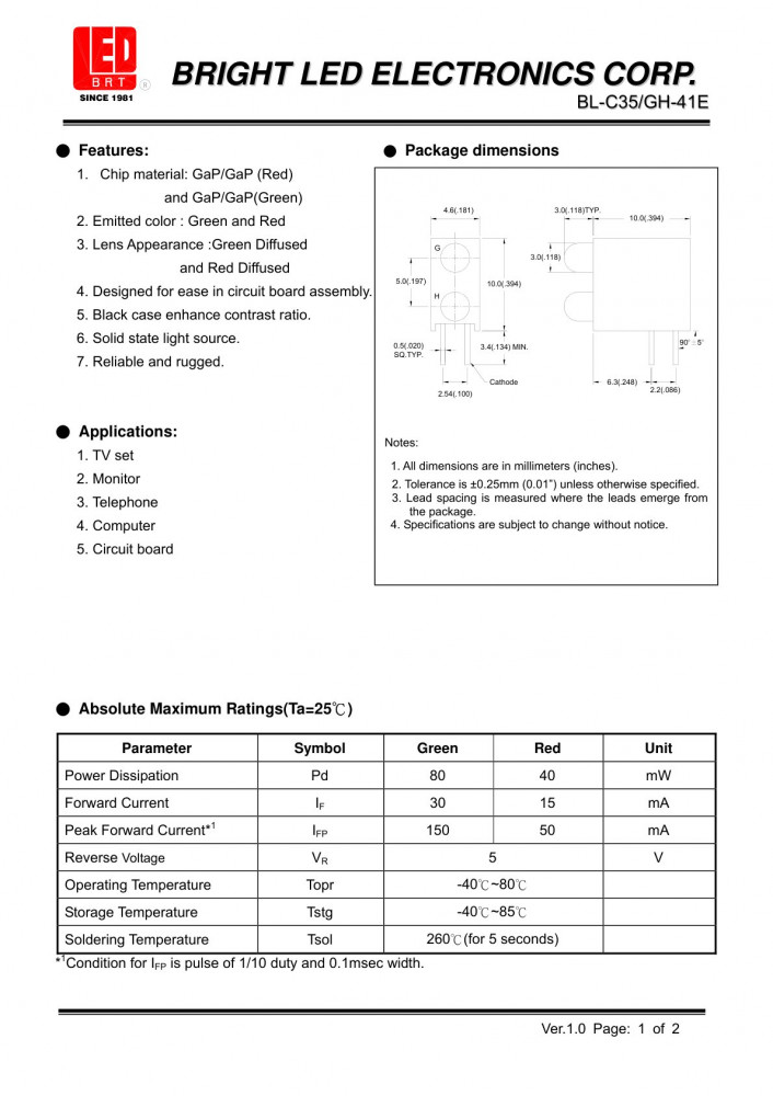 BL-C35-GH-41E datasheet page 1