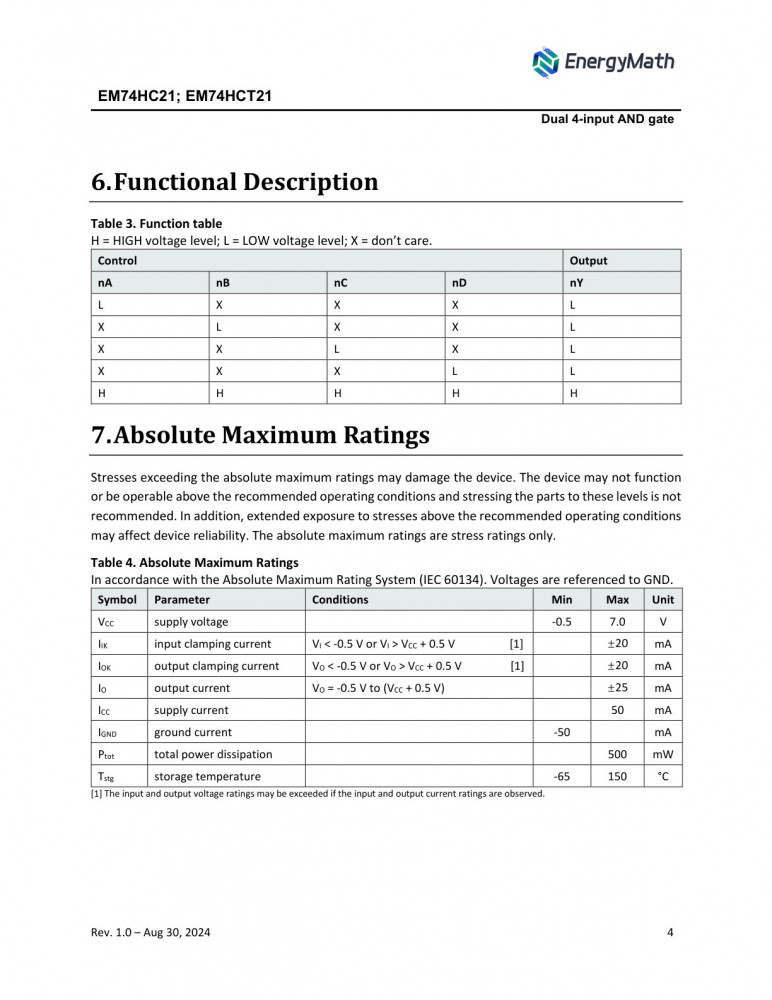 EM74HC21D datasheet page 4