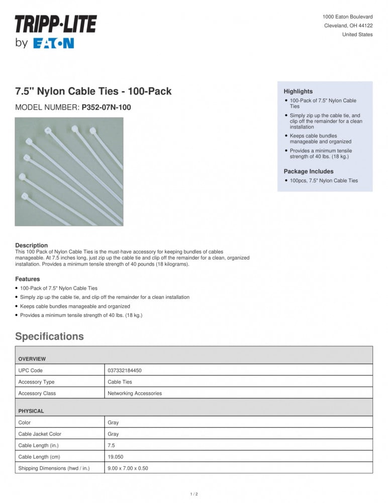 P352-07N-100 technical document page 1