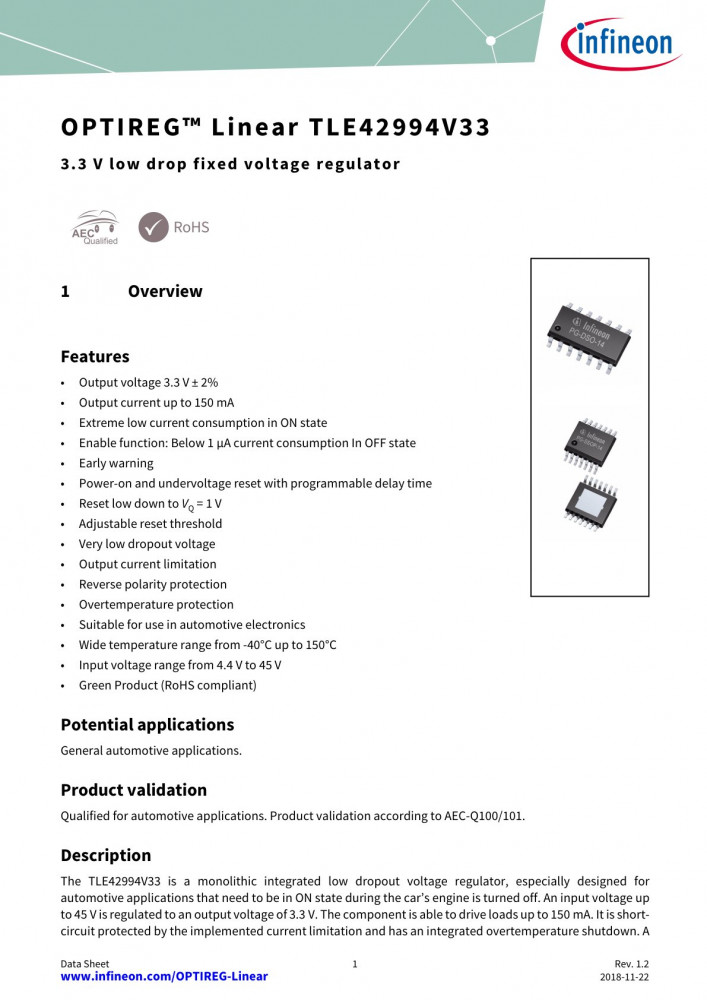 TLE42994E V33 datasheet page 1