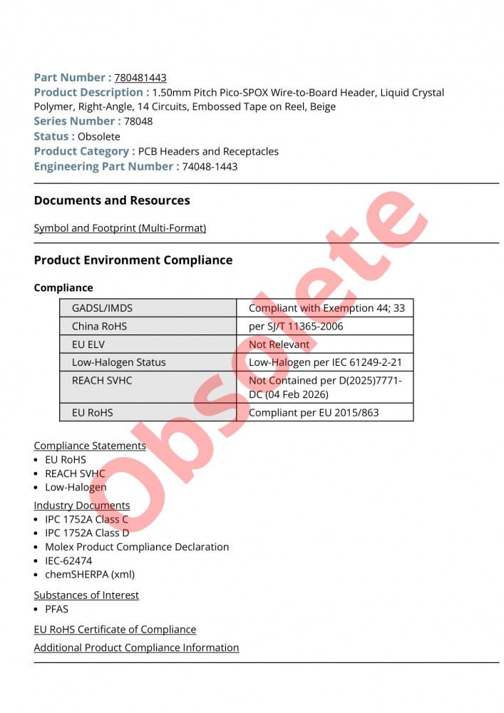 Product document image 1 for MOLEX 780481443
