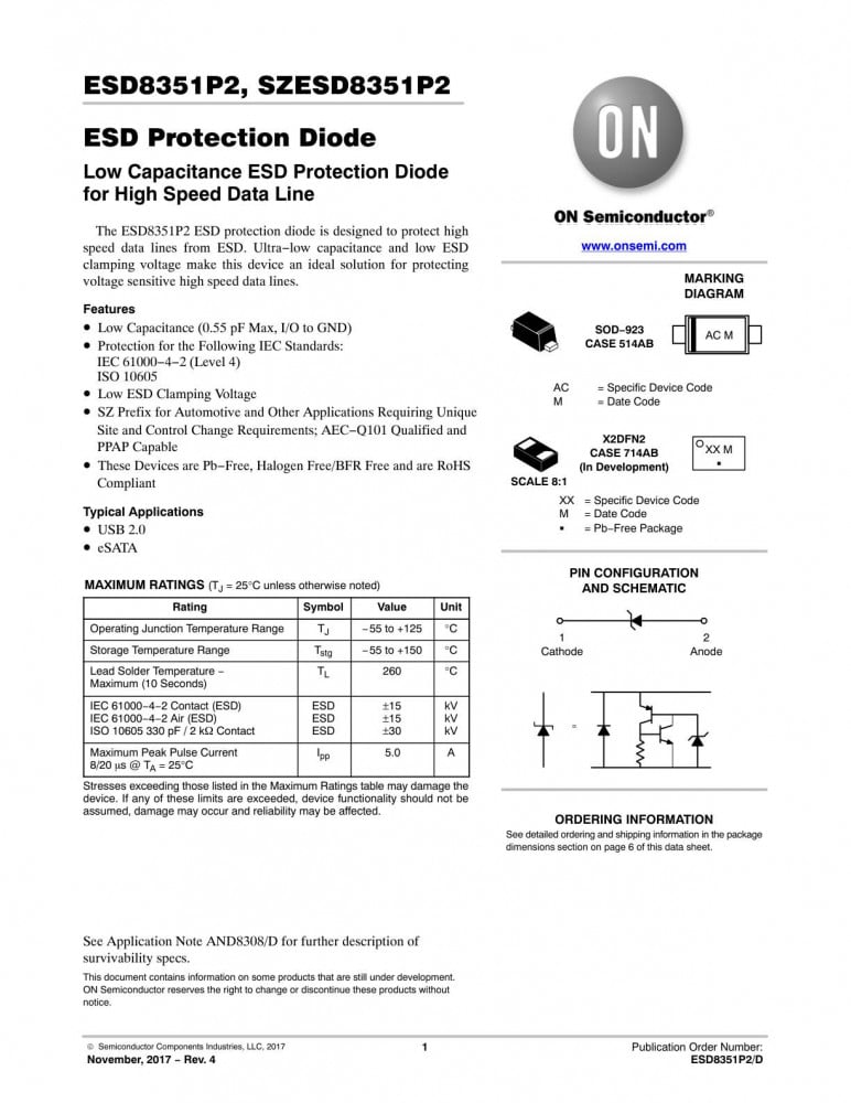 SZESD8351P2T5G datasheet page 2