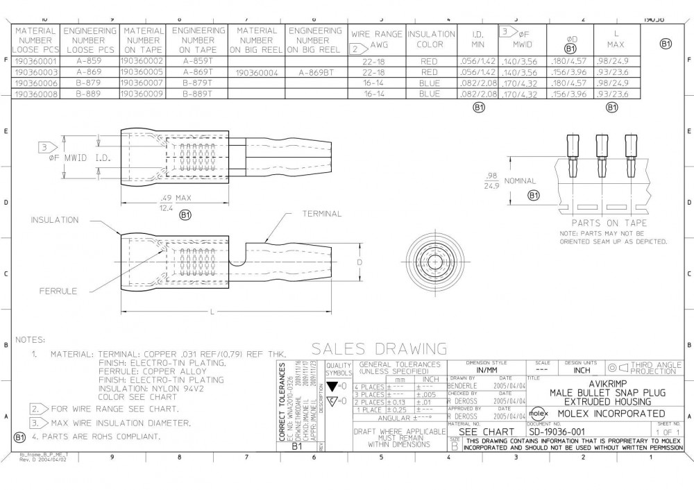 Sales drawing visual for Avikrimp male bullet snap plug