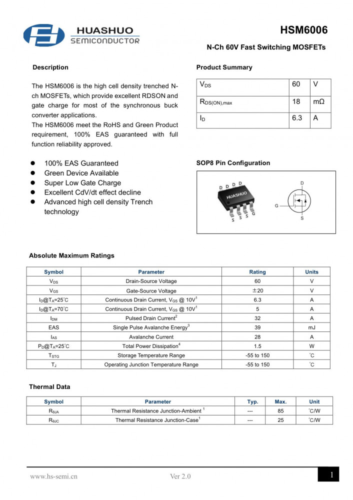 HSM6006 datasheet page 1