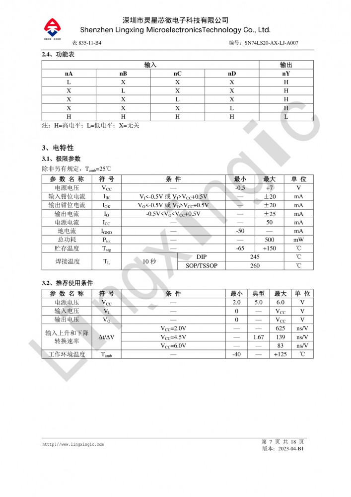 SN74LS20N(LX) datasheet page 7