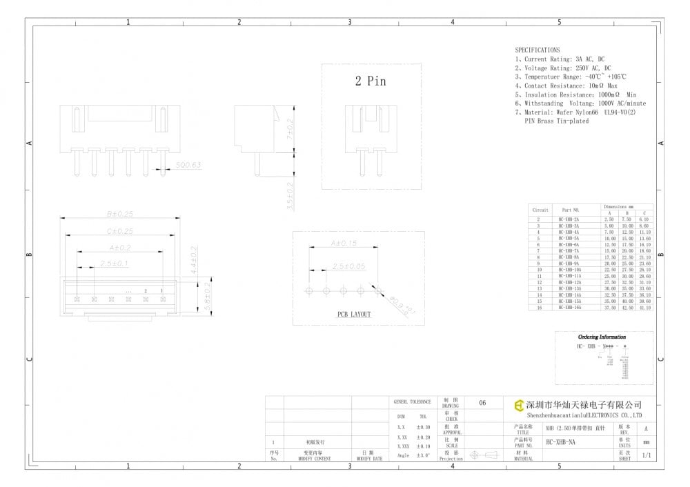 HCTL HC-XHB connector drawing